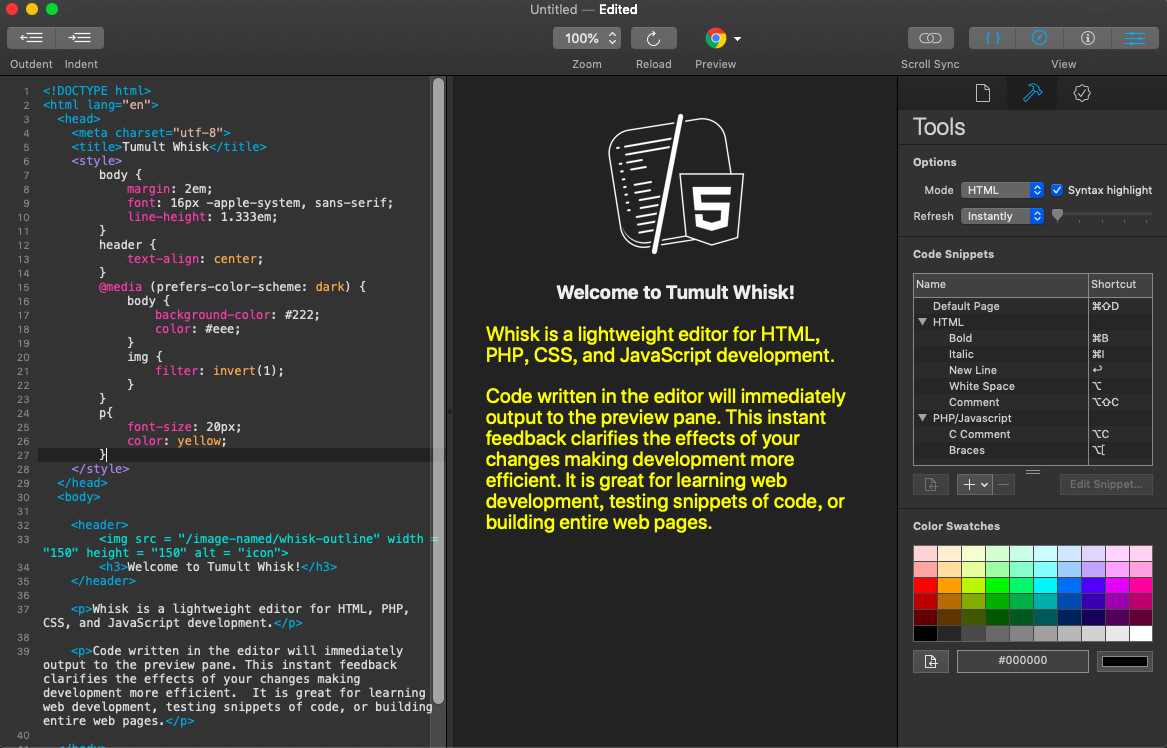 Whisk 2.5.0 中文破解版 轻量的PHP/Html/JavaScript编辑器 - Mac软件